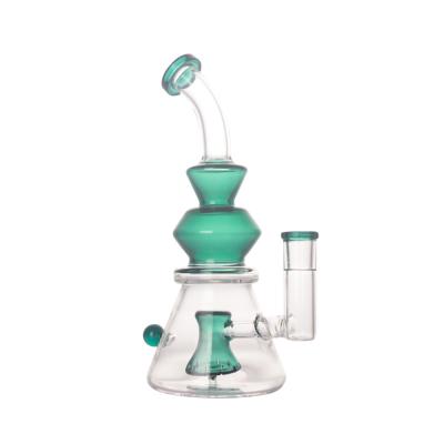 China 8 Inch Glass Bong Lake Green Curved Mouth Water Pipe 4mm Thick 14F Joint for sale