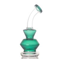 China 8 Inch Glass Bong Lake Green Curved Mouth Water Pipe 4mm Thick 14F Joint for sale