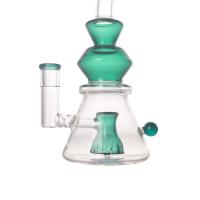 China 8 Inch Glass Bong Lake Green Curved Mouth Water Pipe 4mm Thick 14F Joint for sale
