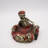 China Resin Skull Ashtray Halloween Skeleton Head Cigarette Holder Novelty Home Bar Decoration 10cm for sale