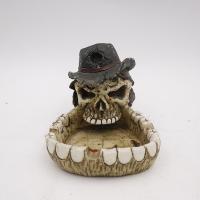 China Resin Skull Ashtray Halloween Skeleton Head Cigarette Holder Novelty Home Bar Decoration 10cm for sale