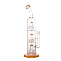 China 14 Inch Three Layer Filtering Glass Bong 4.5 Inch Base 18F Joint 5mm Thick for sale