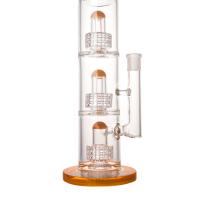 China 14 Inch Three Layer Filtering Glass Bong 4.5 Inch Base 18F Joint 5mm Thick for sale
