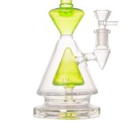 China Green Jade Glass Bong 9.5 Inch Height 4 Inch Base Conical Perc Water Pipe for sale
