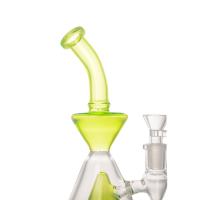 China Green Jade Glass Bong 9.5 Inch Height 4 Inch Base Conical Perc Water Pipe for sale