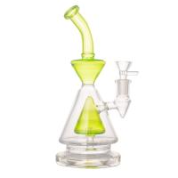 China Green Jade Glass Bong 9.5 Inch Height 4 Inch Base Conical Perc Water Pipe for sale