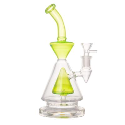 China Green Jade Glass Bong 9.5 Inch Height 4 Inch Base Conical Perc Water Pipe for sale