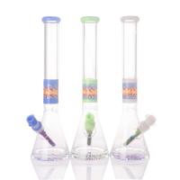 China 14mm Female Straight Tube Glass Bubbler Water Pipe 18.5 Inches Graffiti Design for sale