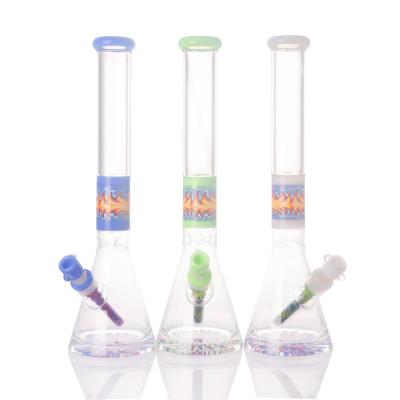 China 14mm Female Straight Tube Glass Bubbler Water Pipe 18.5 Inches Graffiti Design for sale