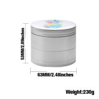 China Metal Manual Herb Grinder 63mm 4 Layers Rainbow Aluminum with Acrylic Baluster Body for sale