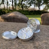 China Metal Manual Herb Grinder 63mm 4 Layers Rainbow Aluminum with Acrylic Baluster Body for sale