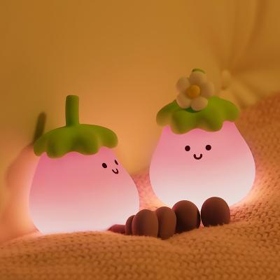 China Vegetables Small Eggplant Silicone Lamps USB Rechargeable Bedroom Bedside Pat Night Lights For Gifts for sale