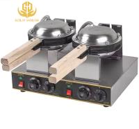 China Dual Head Wooden Handle Electric Waffle Machine For Snack Bar Restaurant Shop Stall for sale
