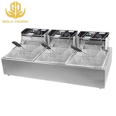 China Commercial Stainless Steel Three Pot Deep Fryer With Three Sieves for sale