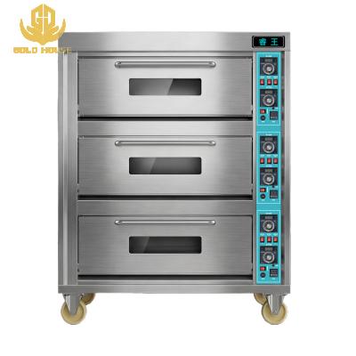 China Commercial Deck Oven with 3 Deck 6 Tray Capacity 19.8 kW Power and Stainless Steel Construction for Bakeries for sale
