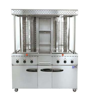 China Commercial Double Head Shawarma Machine With Cabinet Electric Gas Vertical Meat Broiler For Turkish Kebab Doner for sale