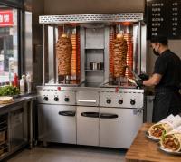China Commercial Double Head Shawarma Machine With Cabinet Electric Gas Vertical Meat Broiler For Turkish Kebab Doner for sale