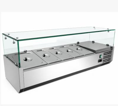 China Commercial Countertop Refrigerated Display Cabinet , Air-Cooled Glass Door Merchandiser for Desserts, Pizza, Salad, Beverage Fresh Keeping for sale