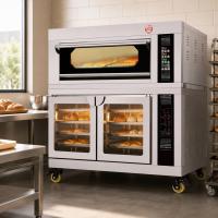 China Space-Saving Bakery Equipment: 1 Deck 2 Tray Oven + 8 Pan Dough Proofing Machine for sale