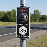 China Pole Mount Customized Speed Limit Sign With Radar Speed Detector Powder-coated Steel Board Material Ideal For Traffic Control And Safety for sale