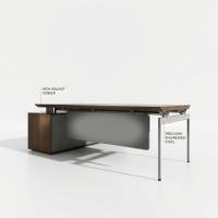 China L-Shape Executive Office Desk 2200mm E1 Grade Melamine Board Side Cabinet Metal Legs for sale