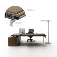 China L-Shape Executive Office Desk 2200mm E1 Grade Melamine Board Side Cabinet Metal Legs for sale