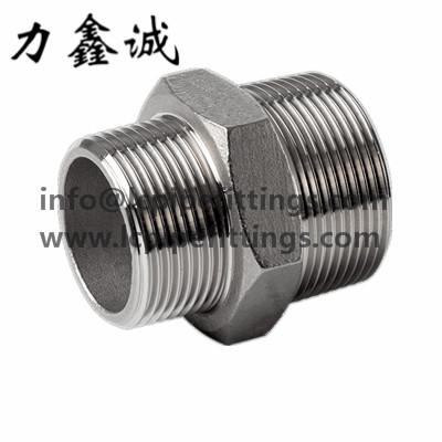 China Stainless Steel Reduce Hex Nipple DIN DN15 17-125mm Size Range with Hexagonal Wrench Flats for Industrial Piping for sale