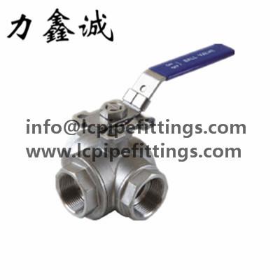 China Stainless Steel Three Way Ball Valve 1000PSI PN63 T-Type with High Mounting Pad SUS304 NPT/PT Thread for sale