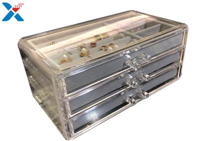 China Clear Acrylic Makeup Organiser , Acrylic Jewelry Display Box With Velvet for sale