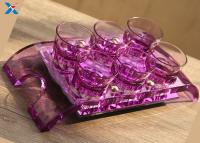 China 6 Holes Clear Purple Acrylic Cup Holder , Recyclable Acrylic Serving Platter for sale