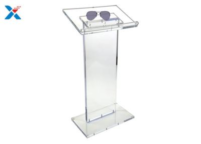 China Clear Church Acrylic Display Stands Acrylic Lecterns And PodiumsHost Desk With Shelf for sale