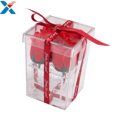China Flower Packing Clear Acrylic Box Display Cases Organizer Rose Gift Box With Cover for sale