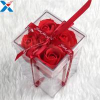 China Flower Packing Clear Acrylic Box Display Cases Organizer Rose Gift Box With Cover for sale