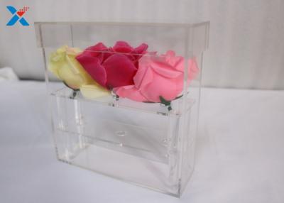 China 3 Holes Rectangle Acrylic Storage Containers Clear For Fresh / Preserved Flower for sale