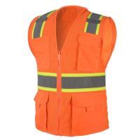 China 120gsm High Visibility Safety Vest with 6 Pockets - Zipper Closure Orange/Yellow Industrial Vest Sizes M-6XL for sale