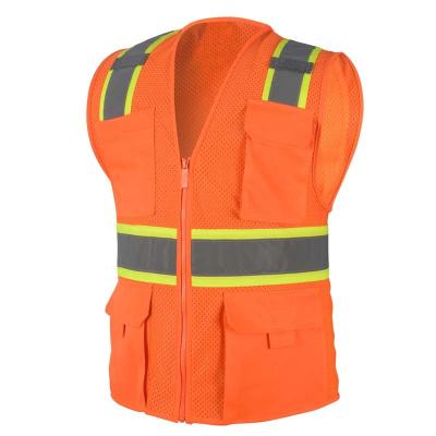 China 120gsm High Visibility Safety Vest with 6 Pockets - Zipper Closure Orange/Yellow Industrial Vest Sizes M-6XL for sale