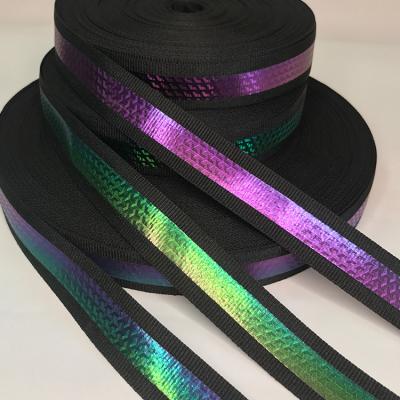 China Custom Reflective Rainbow Webbing Strap 50 Yards/Roll - Polyester Nylon Cotton Material for Bags Garments Safety Equipment for sale