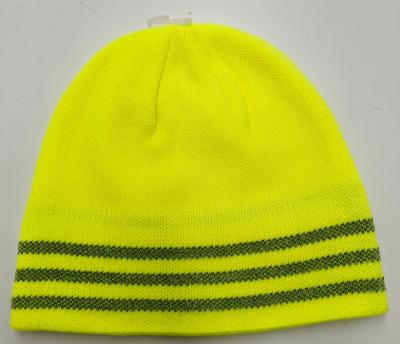 China Fluorescent Reflective Beanie Y026 - 98g Acrylic Knitted Hat with EN471 Certification for Outdoor Safety for sale
