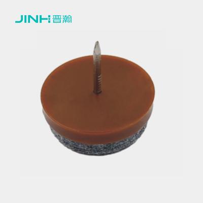 China JH-9025 Furniture Feet Nails with Brown PE Plastic and Galvanized Iron, 15mm Diameter, Moisture-Resistant for Cabinet and Wardrobe Legs, Enhanced Friction Felt Base for sale