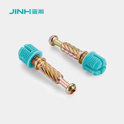 China JH-2154 32mm Zinc Plated Bolt with Nylon Sleeve Anchor | 12N Torque Flat Head Connector for 15mm+ KD Furniture Panels for sale