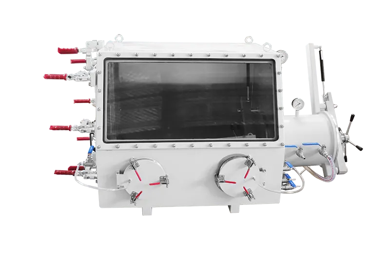 Stainless steel vacuum glove box chamber interior view