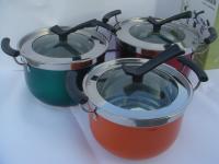 China 3pcs color sauce pot with bakelite handle & T cover cookware set & cooking pot for sale