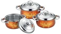 China 6 pcs cookware set red + flower &cookwere set stainless steel &  16/18/20cm colorful stock  pot for sale