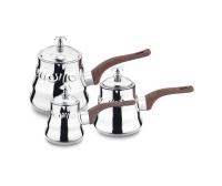 China Middle east type  stainless steel silver  3 pcs  milk cup with lid and bakelite handle for sale