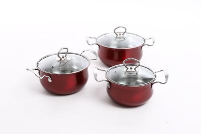 China 16/18/20/22cm red color & flower stainless steel cookware set & kitchenware set & pot & pan & casseroles for sale