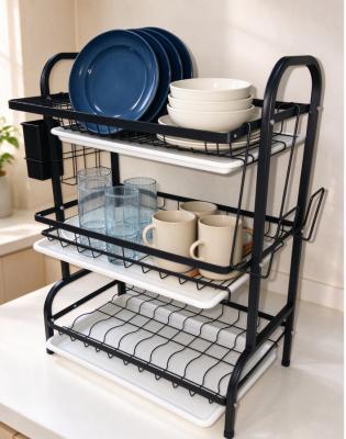 China 16holes dish rack & Multifunctional drain rack & 43cm 2 layers and 3 layers iron gold and  organize   black drainer ,save space for sale