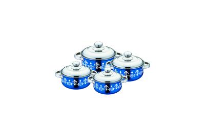 China 2020 hot sales 4pcs colorful cookware set & red ,blue 16cm -22cm color&flower cooking pot &stainless steel pot for sale