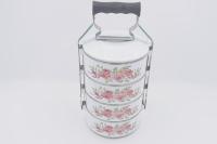 China 4 tiers Take-away food carrier dishwasher practical metal bento box flower enamel coating indian tiffin box for sale