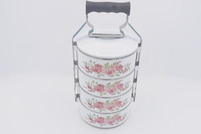 China 4 tiers Take-away food carrier dishwasher practical metal bento box flower enamel coating indian tiffin box for sale