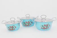 China 6pcs Colorful pot set grade steel nonstick soup pot flower coating deep casserole pot for sale